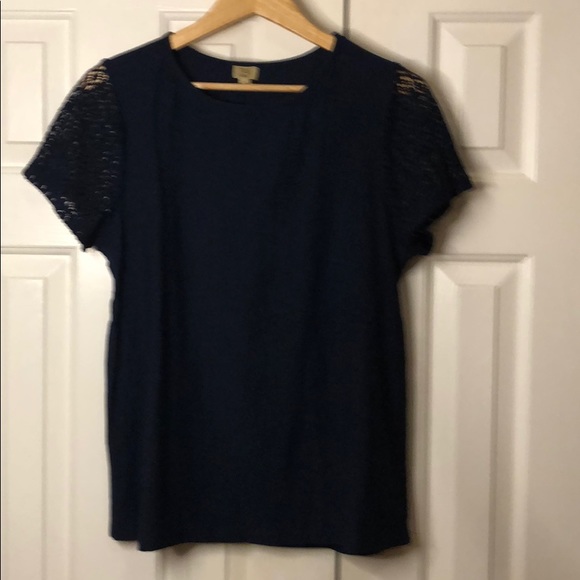True Craft | Tops | True Craft Navy Tee With Short Lace Sleeves | Poshmark